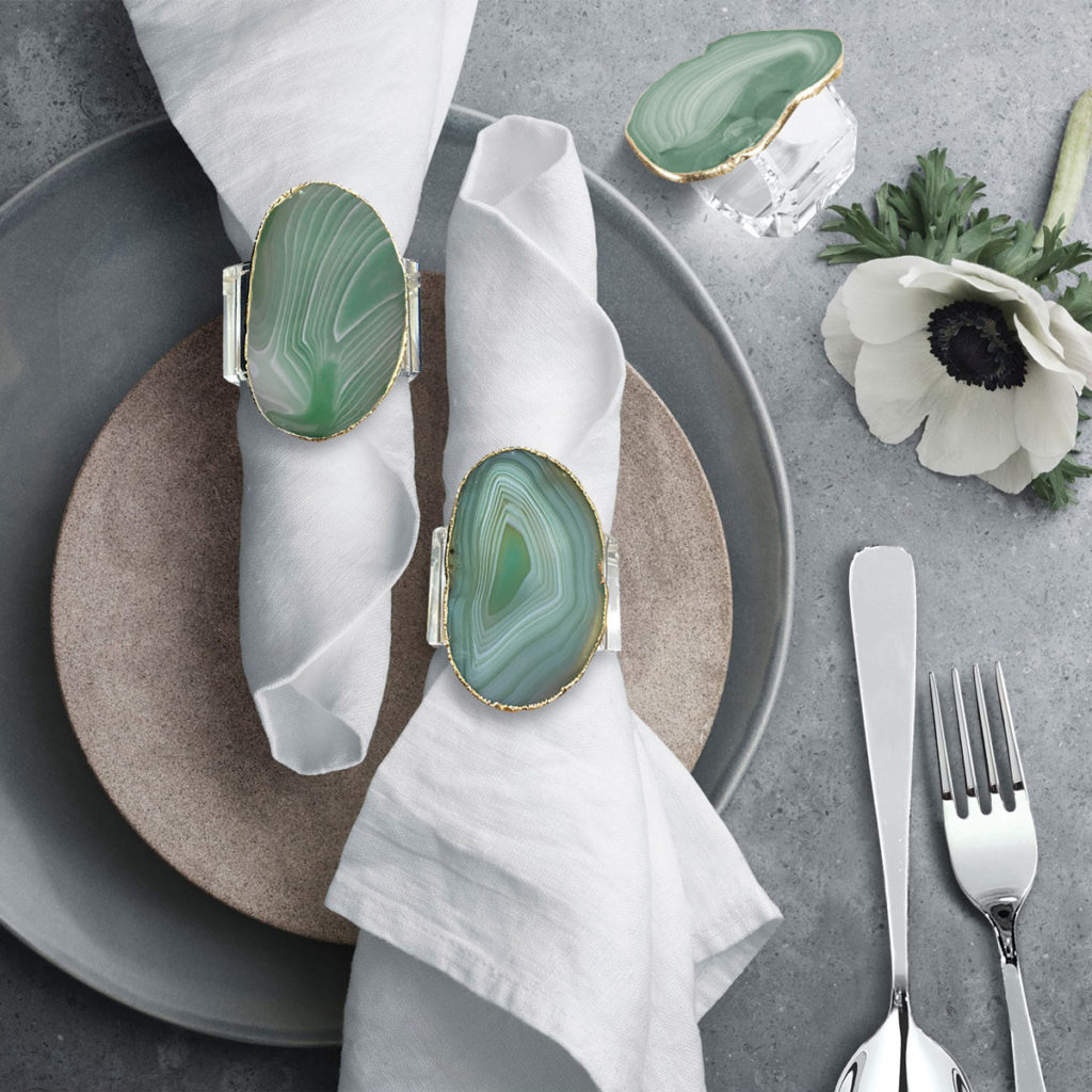 CHARLES MILLEN Signature Collection Jade Green Agate Napkin Ring with ...